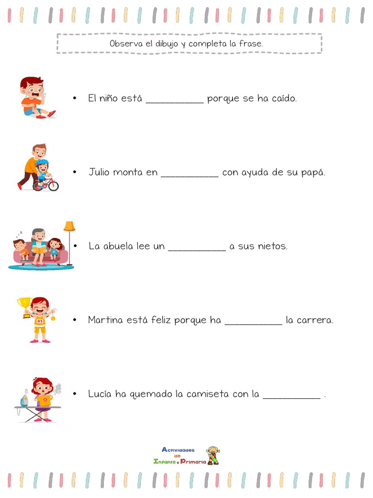 Completar Frases Dibujo | PDF | Hogar, jardinería y bricolaje