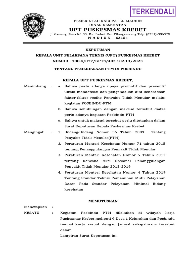 SK Pemeriksaan Posbindu | PDF