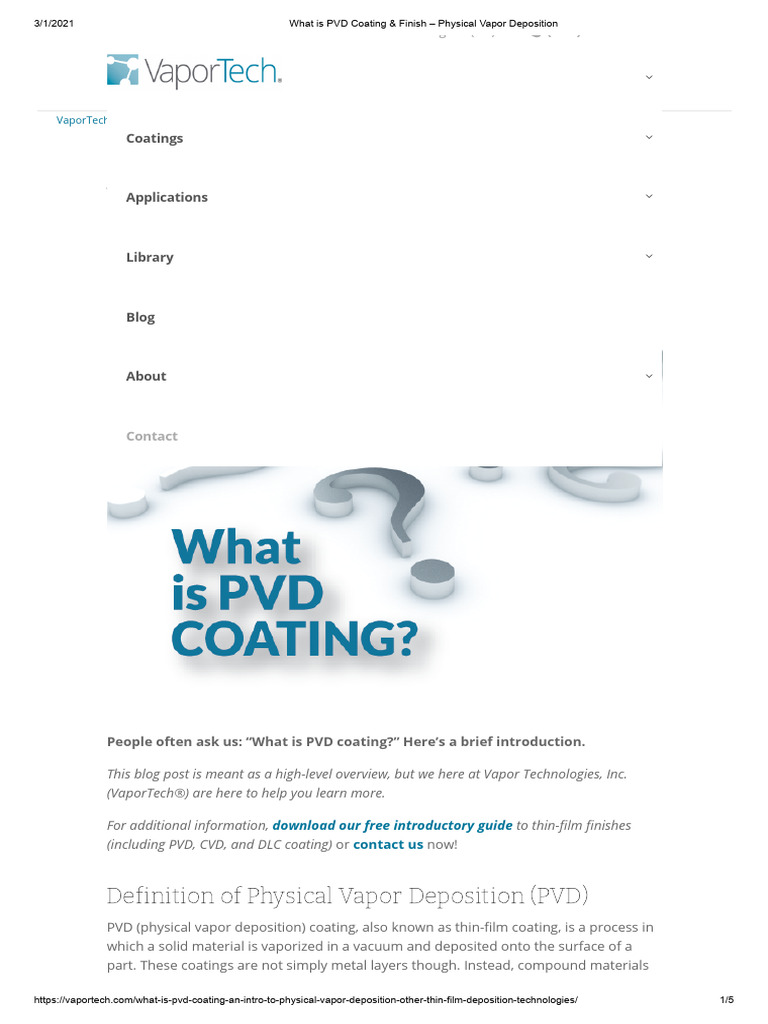 What Is PVD Coating & Finish - Physical Vapor Deposition | PDF