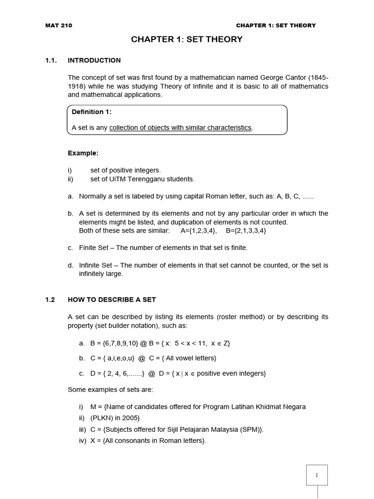 Chapter 1 Set Pdf Set Mathematics Abstract Algebra