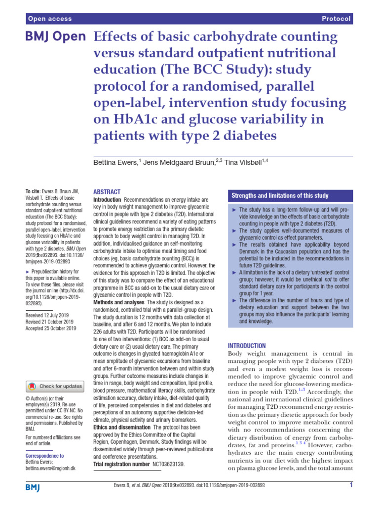 Effects of Basic Carbohydrate Counting Versus Standard Outpatient ...