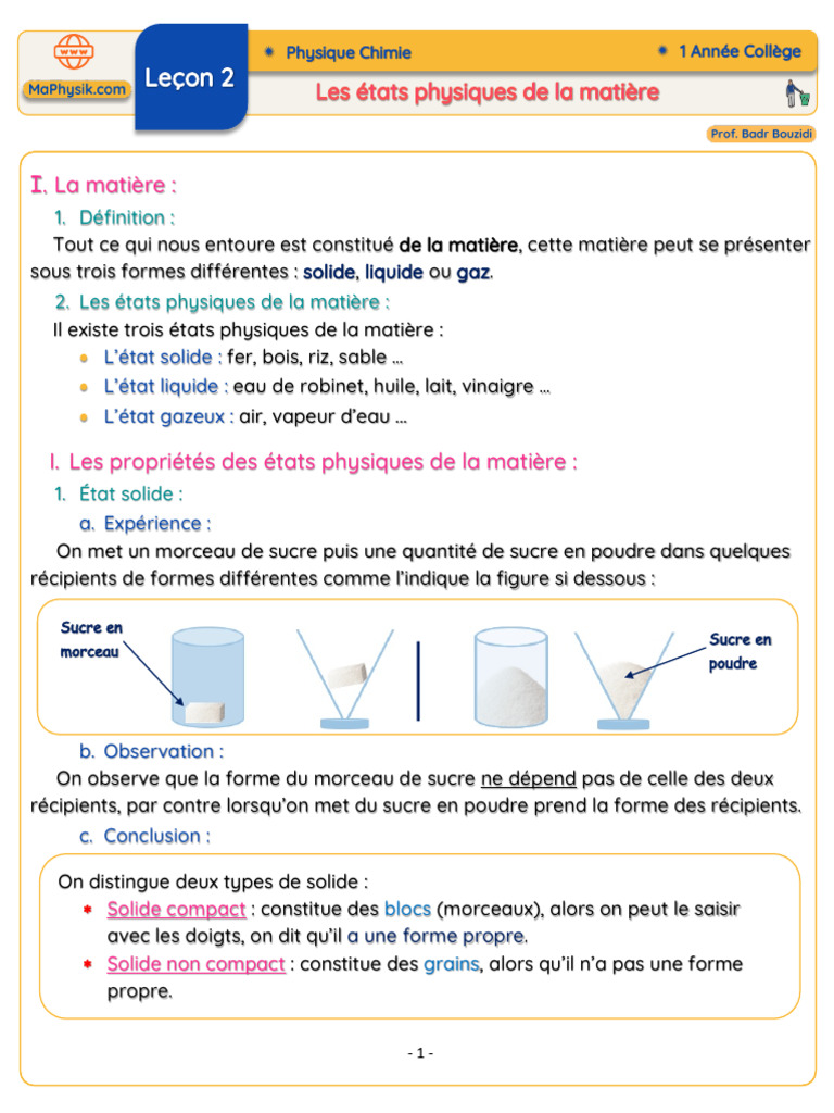 Les États Physiques de La Matière | PDF | Matière | Gaz