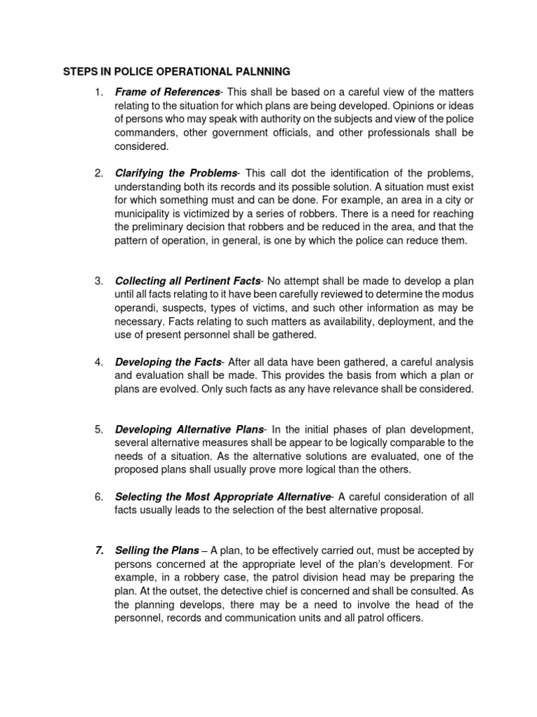 Steps of Police Planning SOP | PDF | Police | Crimes