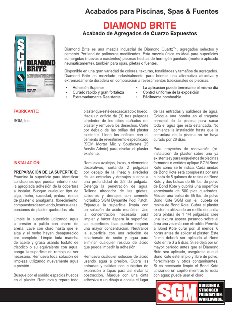 Manual Instalación Diamond Brite Esp | PDF | Agua | Piscina