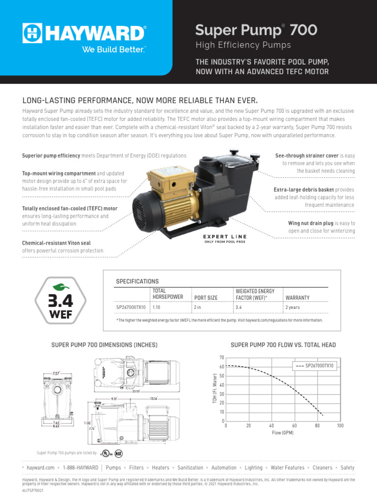 Hayward Super Pump 700 TEFC ELITSP70021 | PDF