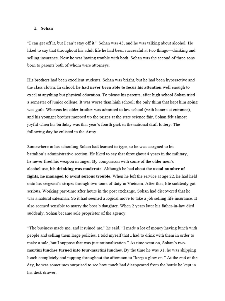 Case Vignette Substance Abuse | PDF | Clinical Medicine