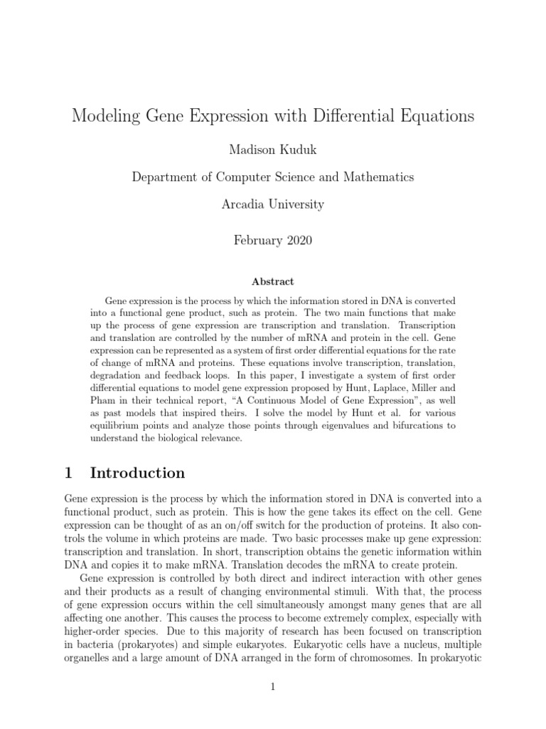 Modeling Gene Expression With Differential Equations | PDF | Ribosome | Gene Expression