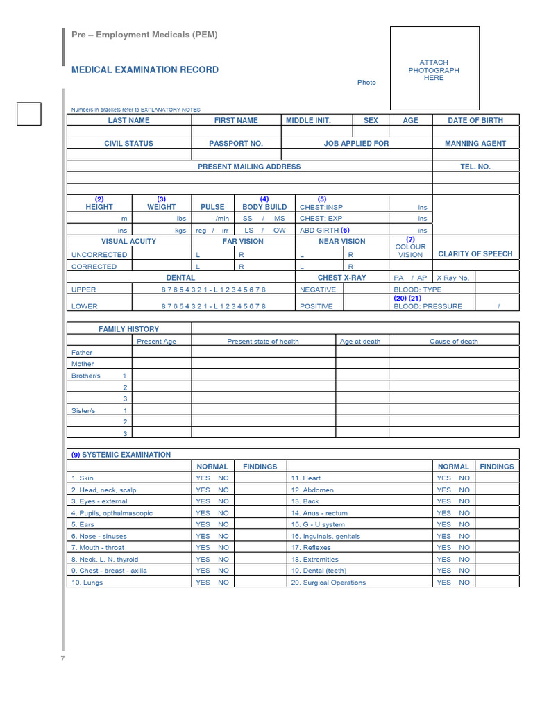 Peme Form - Nepia | PDF | Physical Examination | Diseases And Disorders