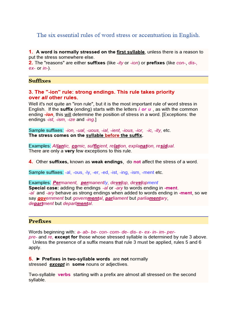 English Word Stress Rules Explained | PDF