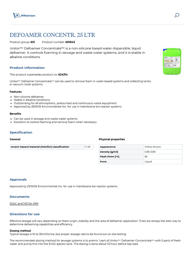 Defoamer Concentr. 25 LTR | PDF | Water | Waste