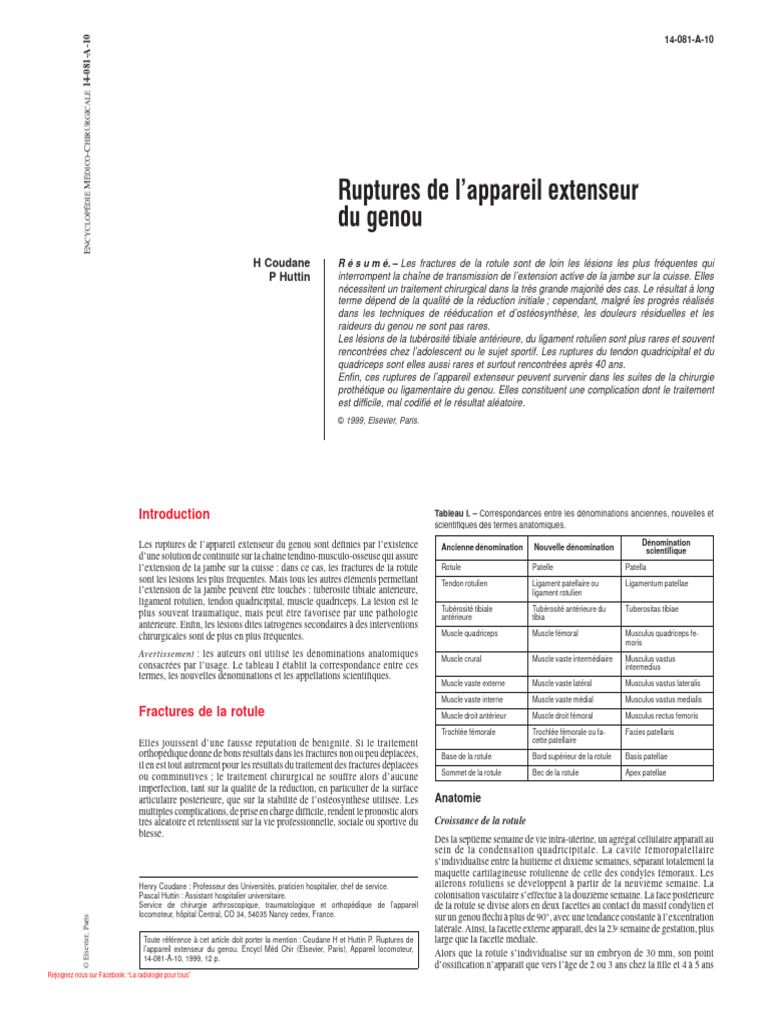 Ruptures de L'appareil Extenseur Du Genou | PDF