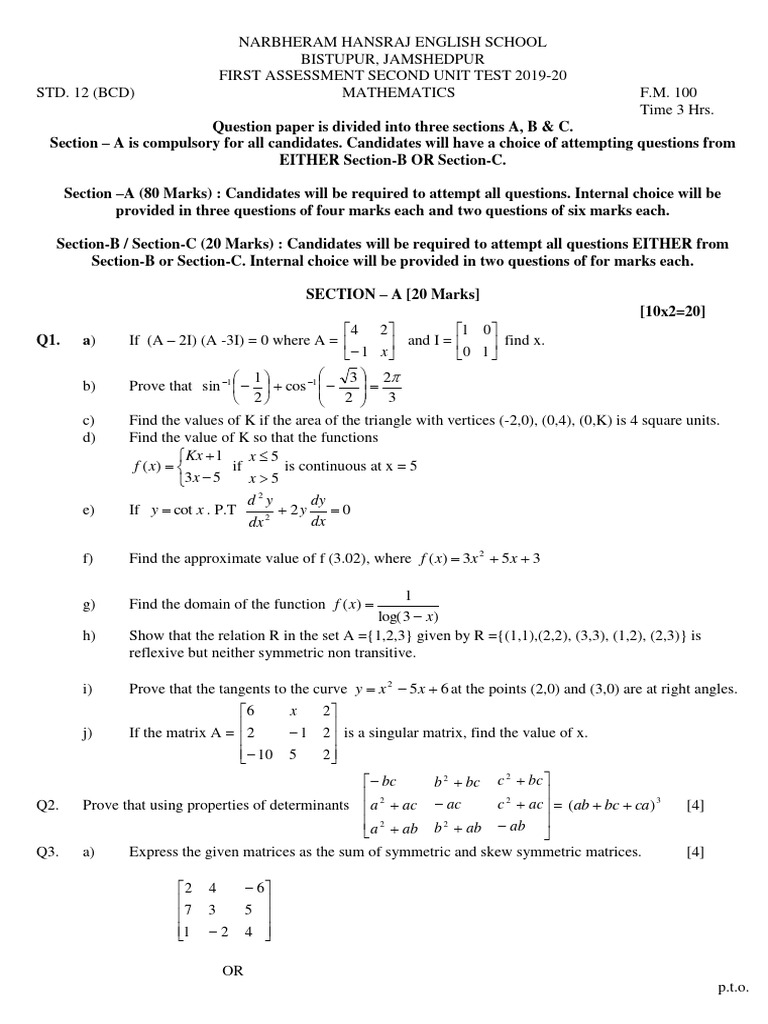 Maths 12 | PDF | Matrix (Mathematics) | Mathematics