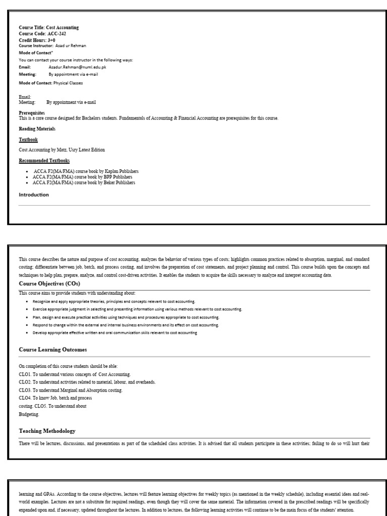 Course Outline | PDF | Inventory | Cost Accounting