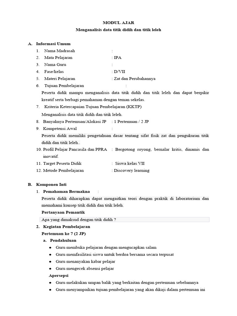 Modul Ajar Titik Didih Dan Tituk Beku | PDF