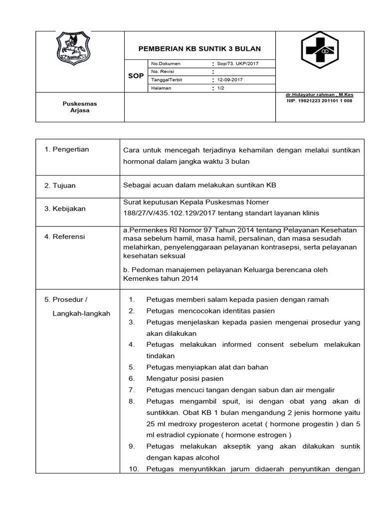 Sop Pemberian KB Suntik 3 Bulan | PDF