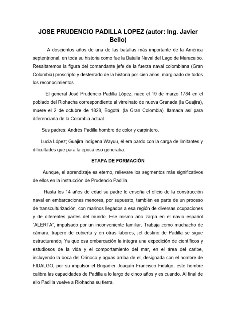 VIDA DE JOSE PRUDENCIO PADILLA LOPEZ Autor Ing. Javier Bello Almendarez ...