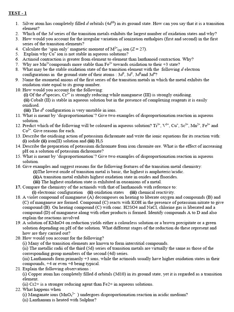 D Block Test | PDF | Transition Metals | Lanthanide