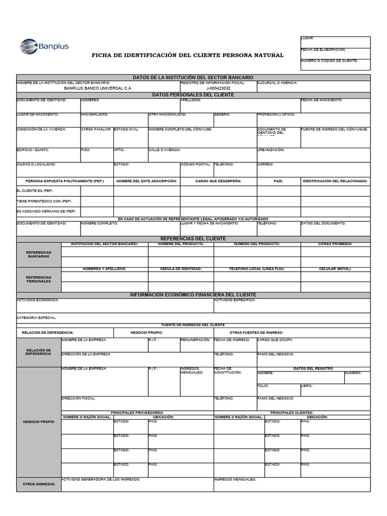 Ficha de Identificacion Del Cliente Pn290923 | Descargar gratis PDF ...