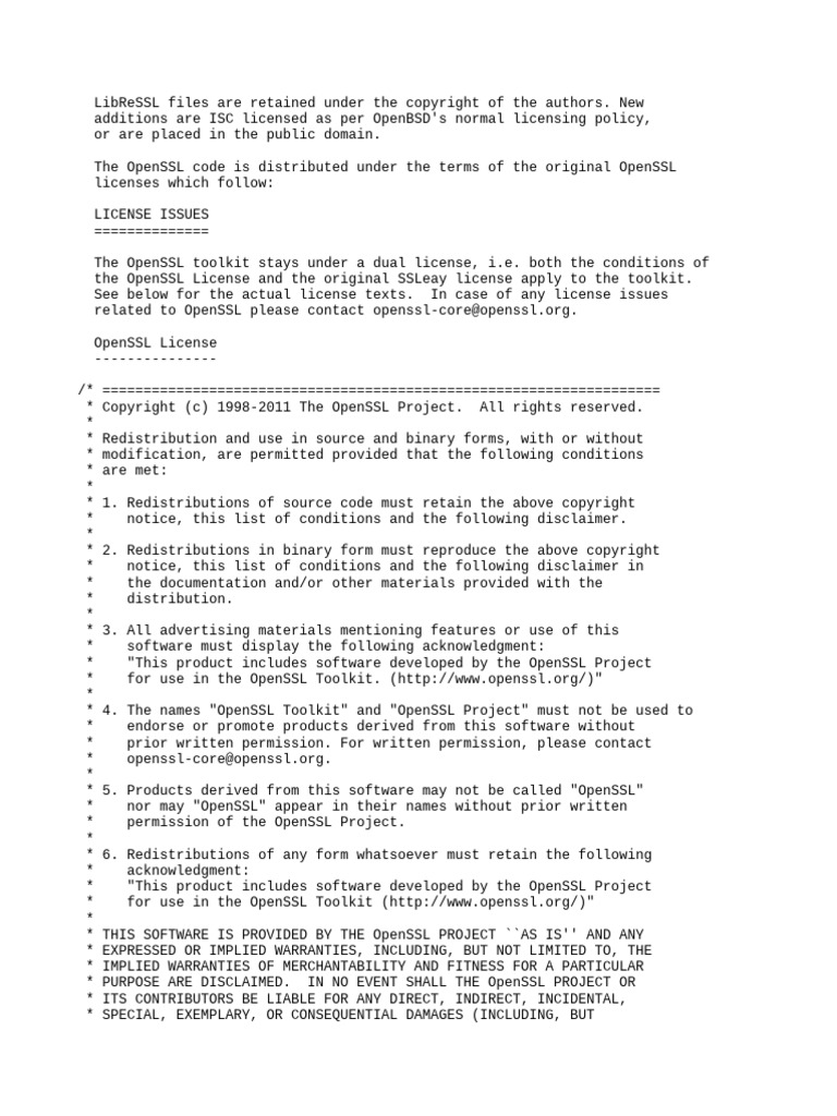 LibreSSL License | PDF | Legal Liability | Source Code