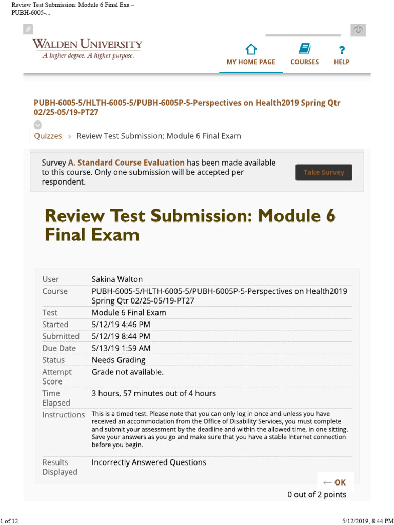 Module 6 Final Exam PUBH 6005 PDF | PDF