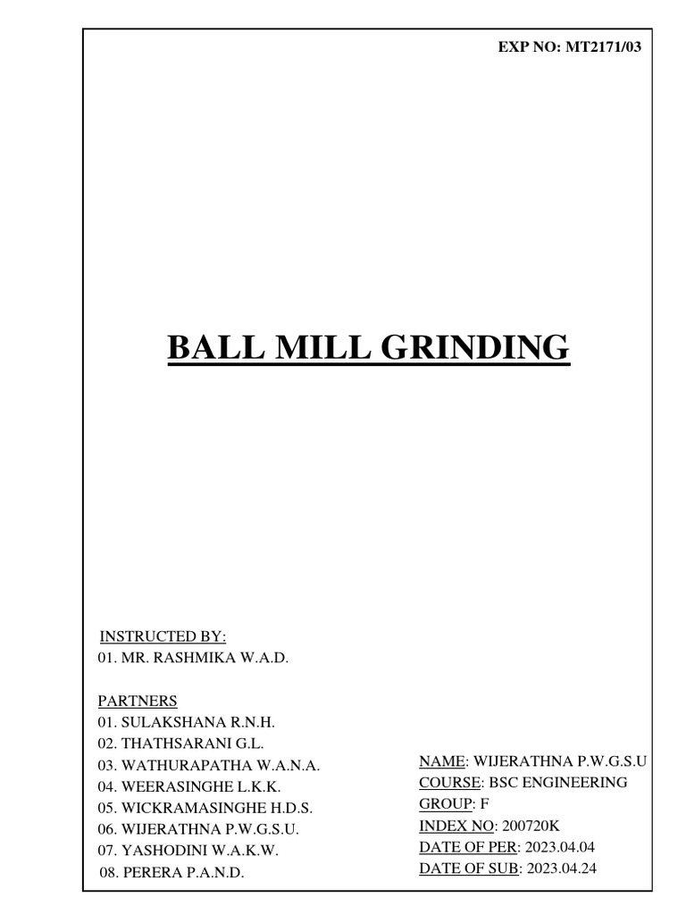 Ball Mill Grinding | PDF | Mill (Grinding) | Secondary Sector Of The Economy
