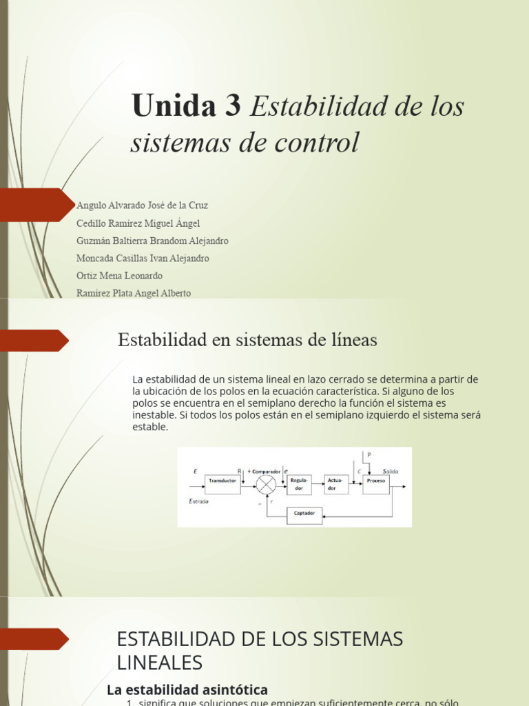 UNIDAD 3 Control Automatico Estabilidad de Sistemas | PDF | Ecuaciones | Transformada de Laplace