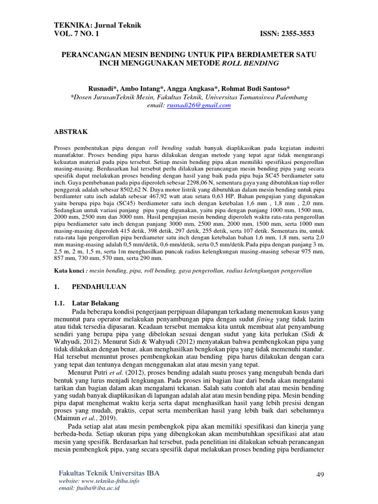 TEKNIKA: Jurnal Teknik VOL. 7 NO. 1 ISSN: 2355-3553: Rusnadi, Ambo Intang, Angga Angkasa, Rohmat ...