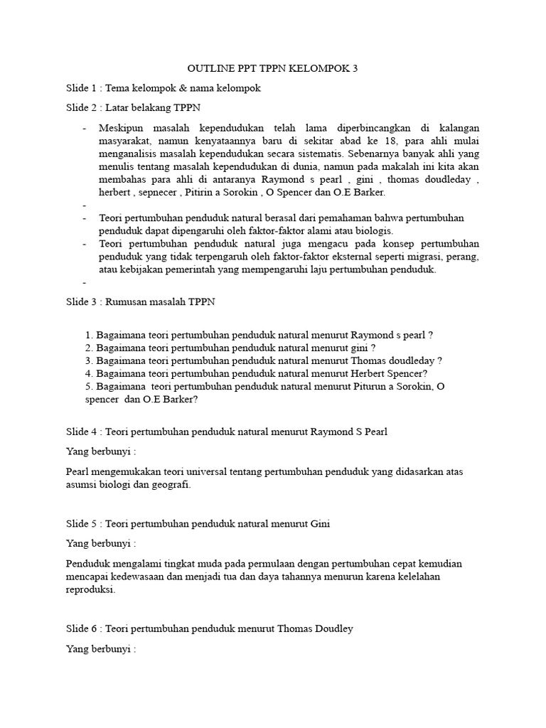 Outline PPT Demografi Kelompok 3 TPPN | PDF | Ilmu Sosial