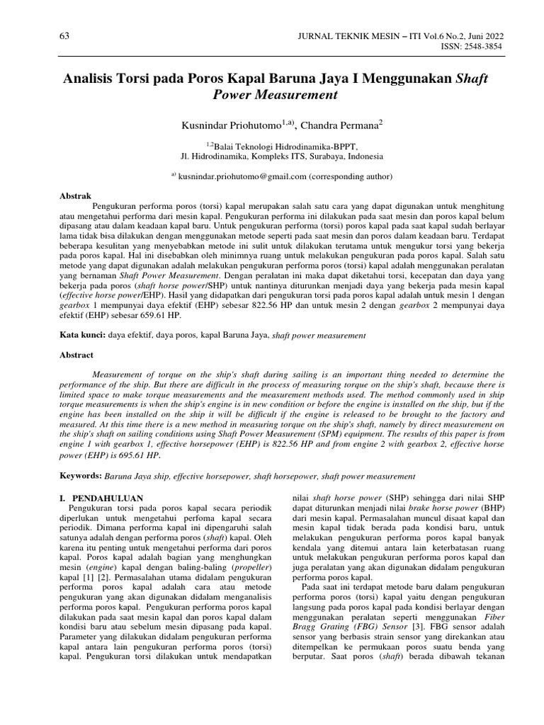 Analisis Torsi Pada Poros Kapal Baruna Jaya I Menggunakan Shaft | PDF | Teknologi & Rekayasa