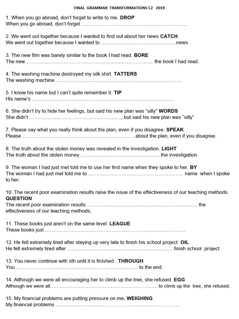 Final Grammar Transformations C2 2019 | PDF
