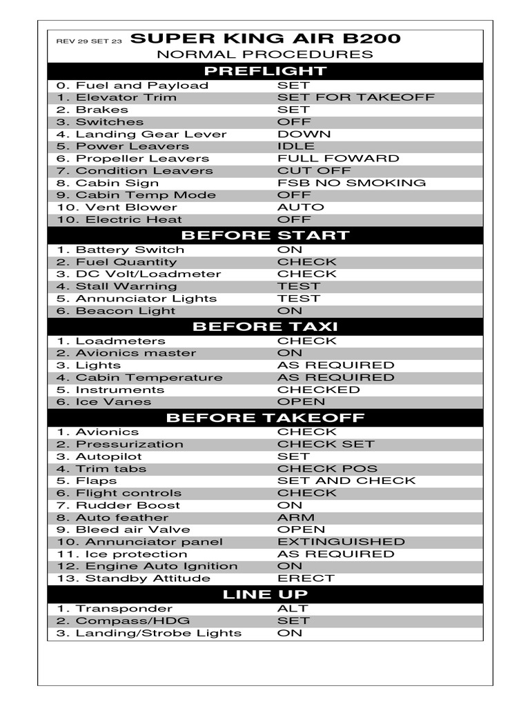(Mobile) Checklist b200 | PDF | Takeoff | Aviation