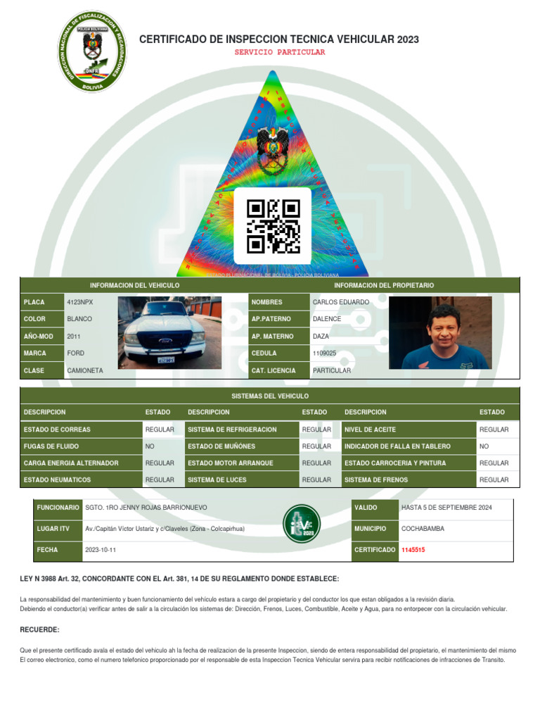 Certificado ITV 2023 para Vehículo | PDF | Vehículo de motor ...
