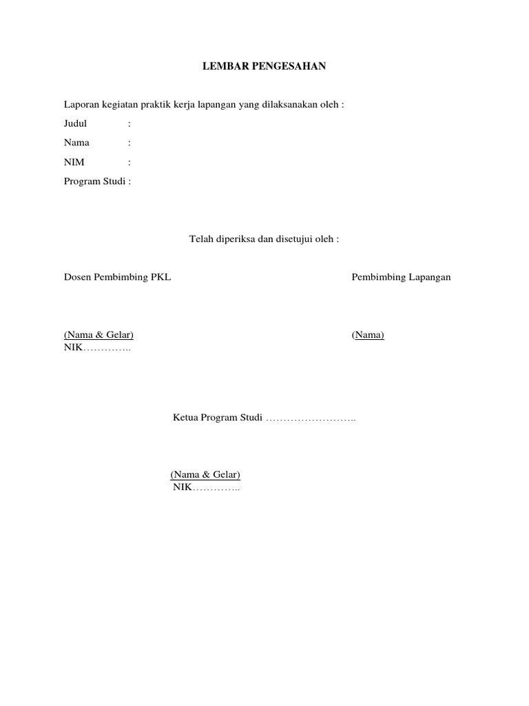 Lembar Pengesahan Pkl | PDF