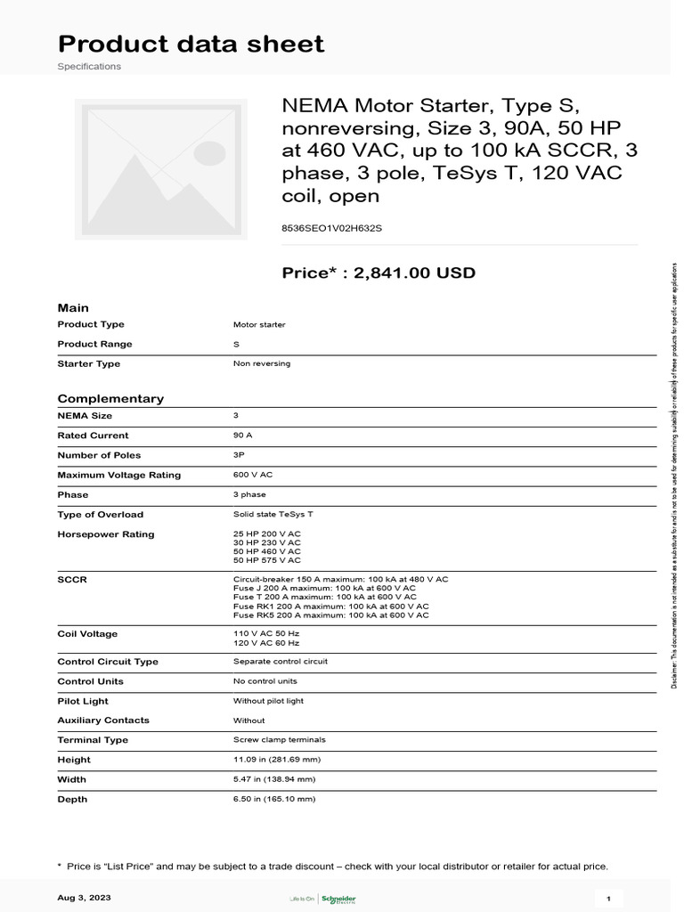 Siemens NEMA Motor Starter 8536 Specs | PDF | Fuse (Electrical ...