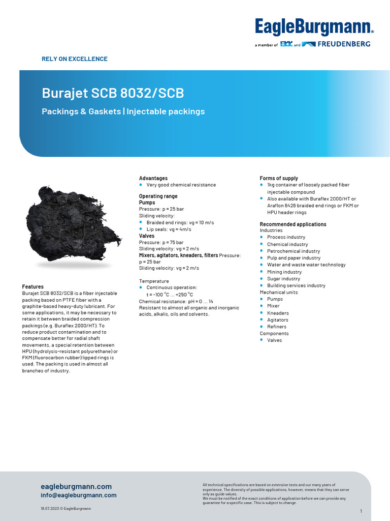 Burajet SCB 8032/SCB Injectable Packing | PDF | Pump | Lubricant