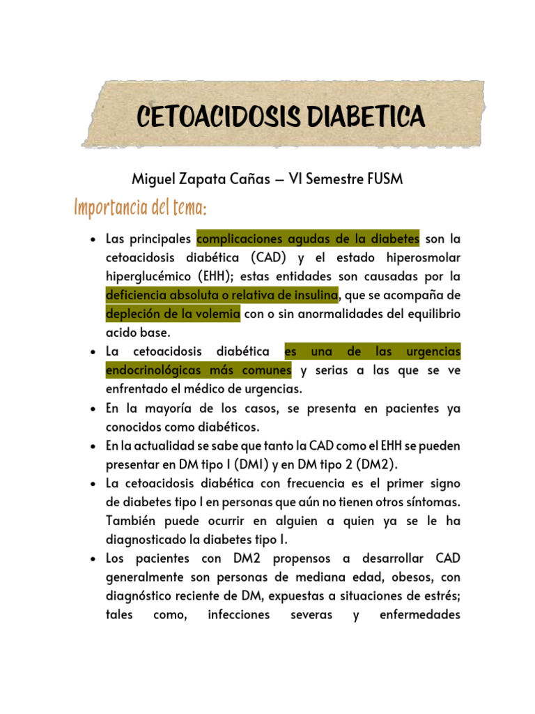 Cetoacidosis Diabetica | PDF | Diabetes | Especialidades Medicas
