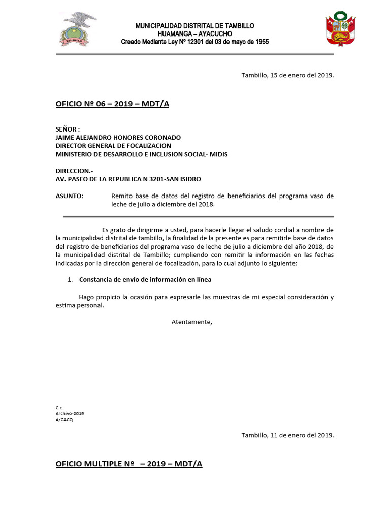 Oficio Remision de Reporte Semestral PVL | PDF