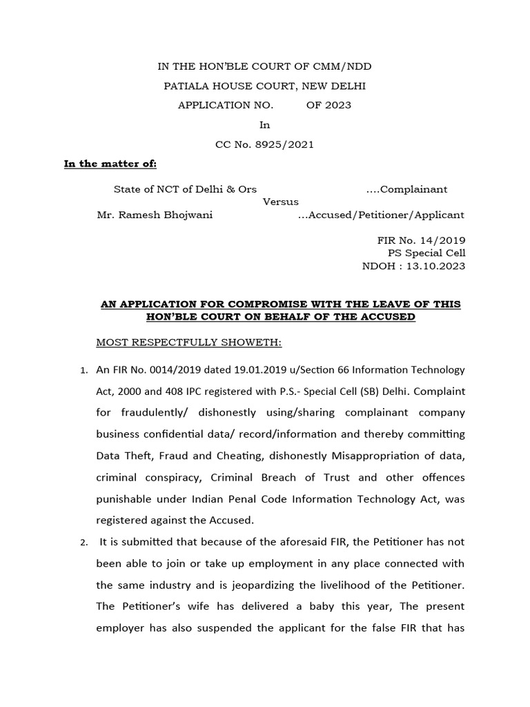 Compromise Application in Data Theft Case | PDF