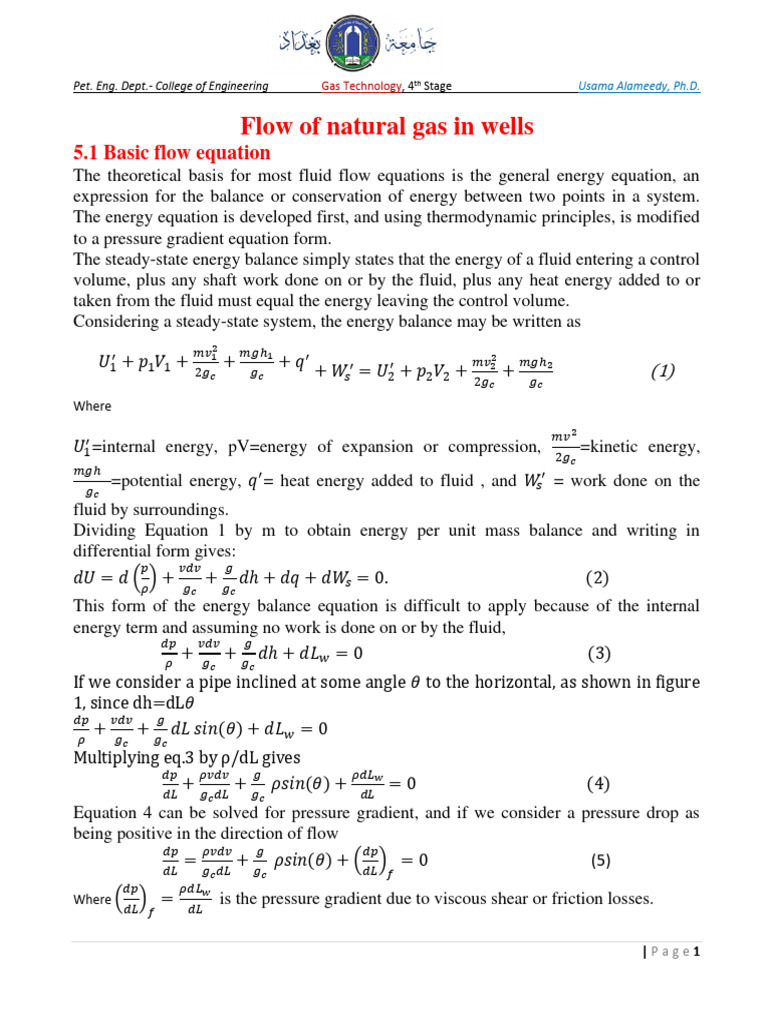 Flow of Natural Gas in Wells | PDF | Reynolds Number | Fluid Dynamics