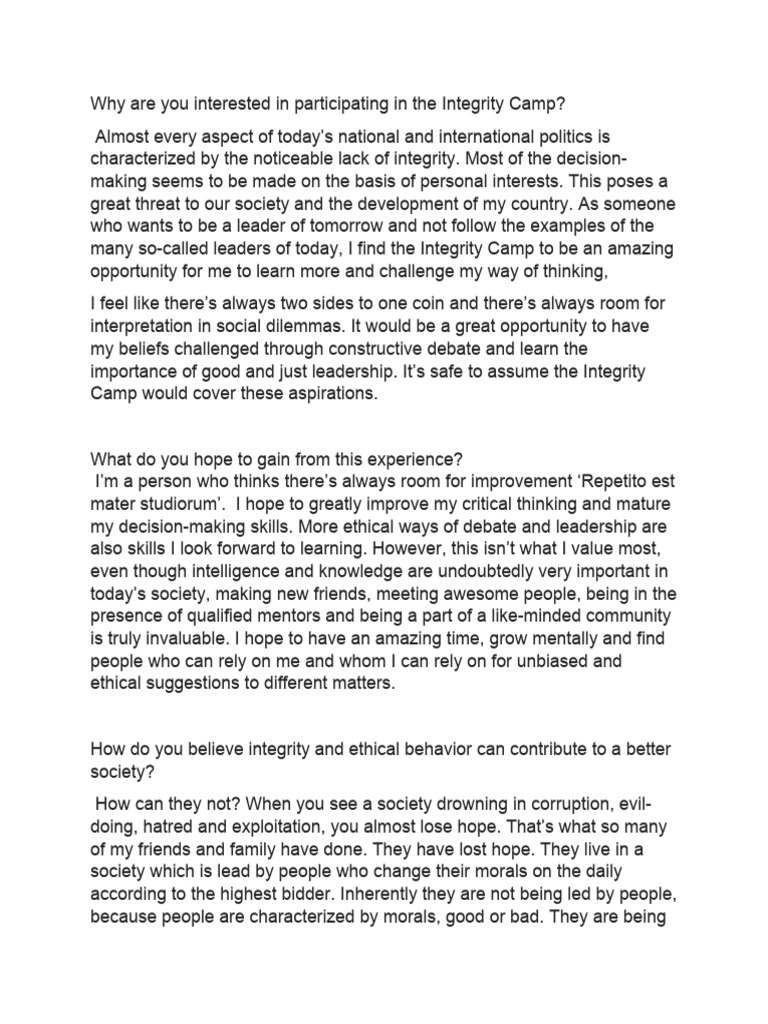 Integrity Camp | PDF | Leadership | Integrity