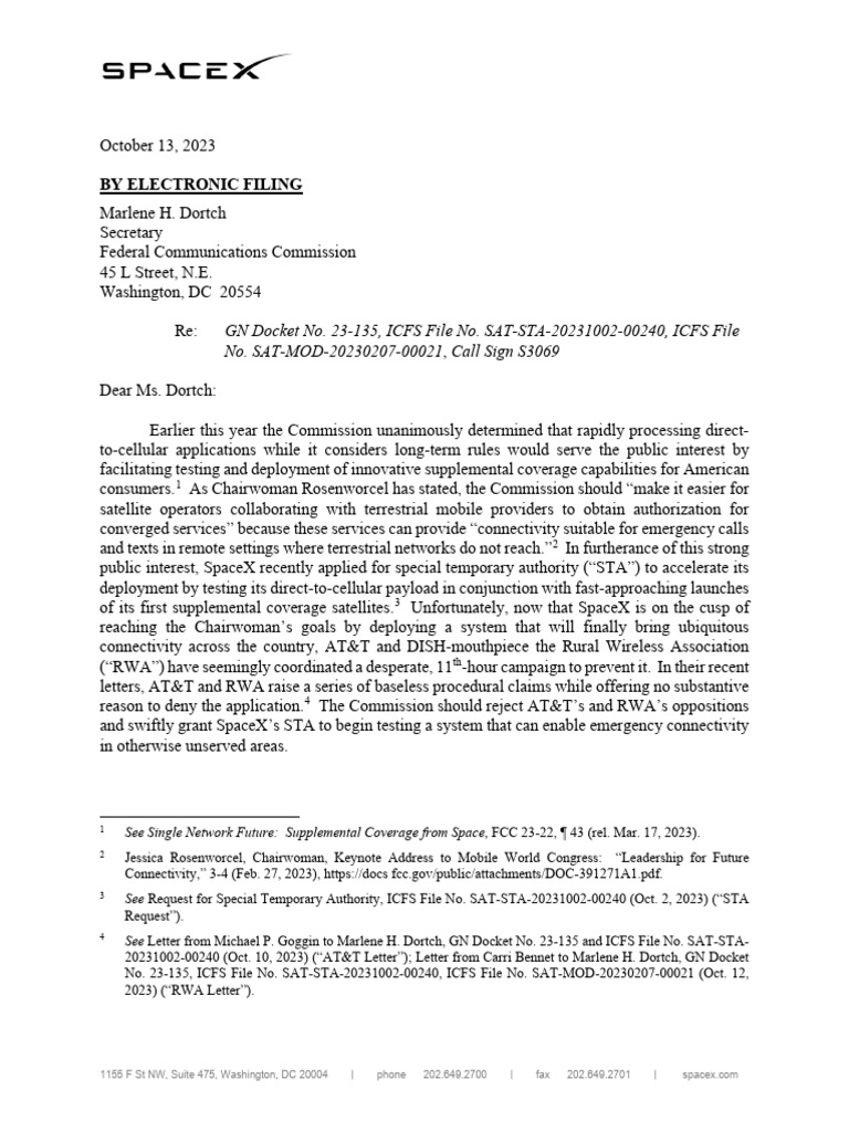 SpaceX Response To A | Download Free PDF | Federal Communications ...