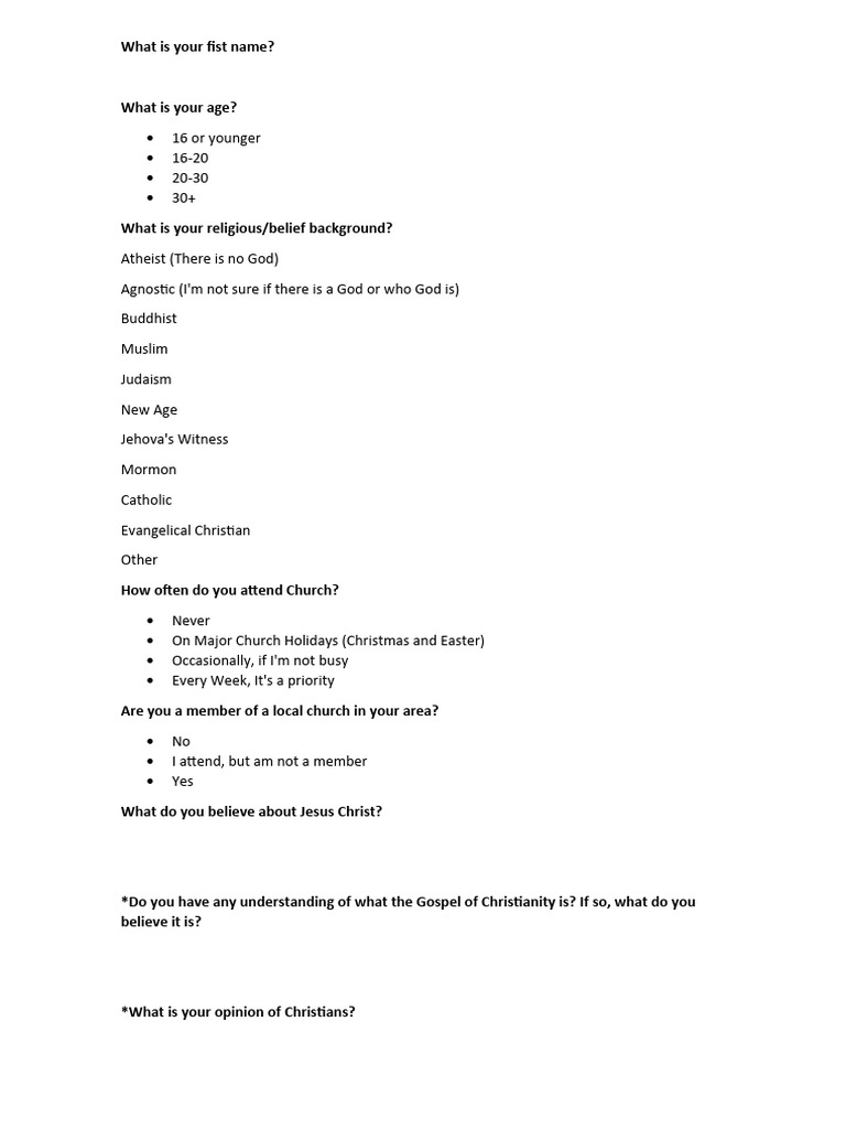 Religious Beliefs Survey Questionnaire | PDF