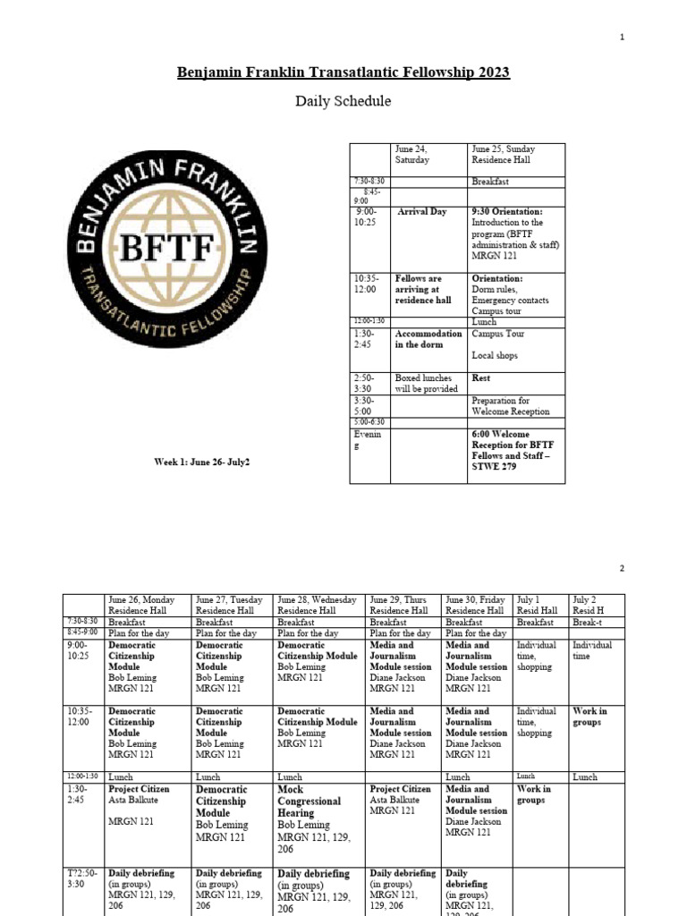 BFTF 2023 Daily Schedule | PDF | Washington