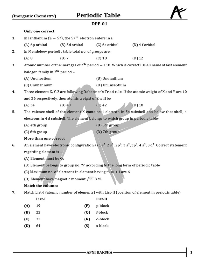 DPP - 01 To 04 - Periodic Table | PDF