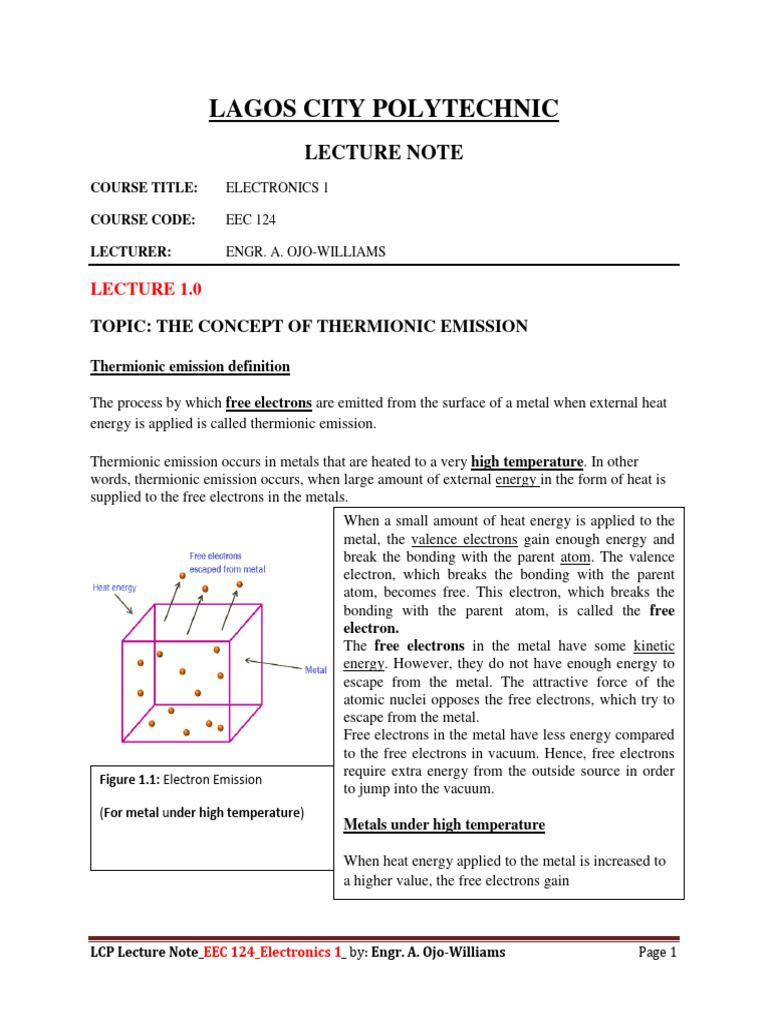 EEC 124 Electronics 1 Lecture Note by Engr A Ojo Williams | PDF ...