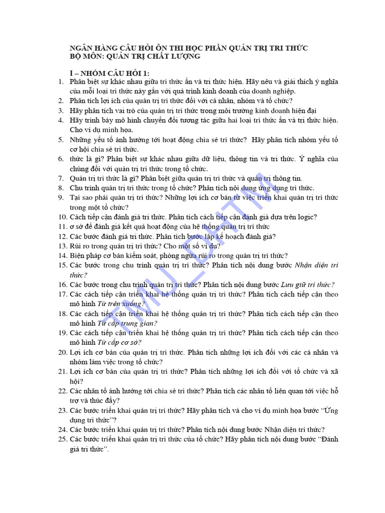 Câu hỏi ôn tập QTTT | PDF