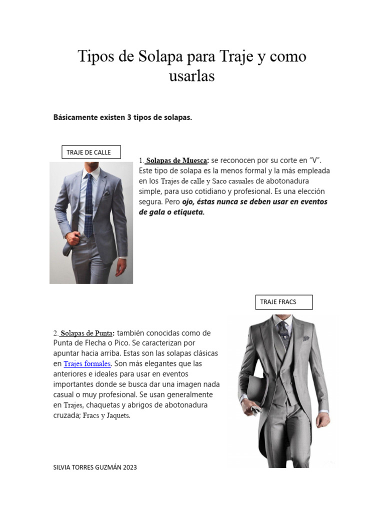 Tipos de Solapa para Traje y Como Usarlas HOMBRES | PDF | Ropa | Moda