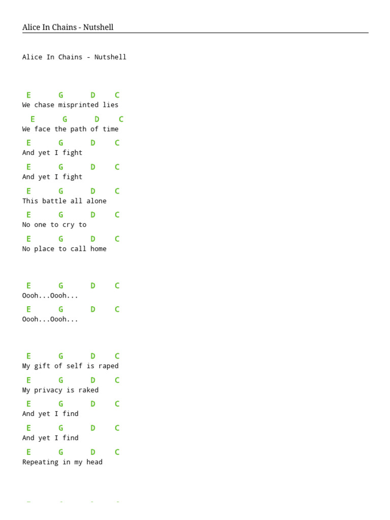 Alice in Chains - Nutshell Chords | PDF | Home & Garden | Art