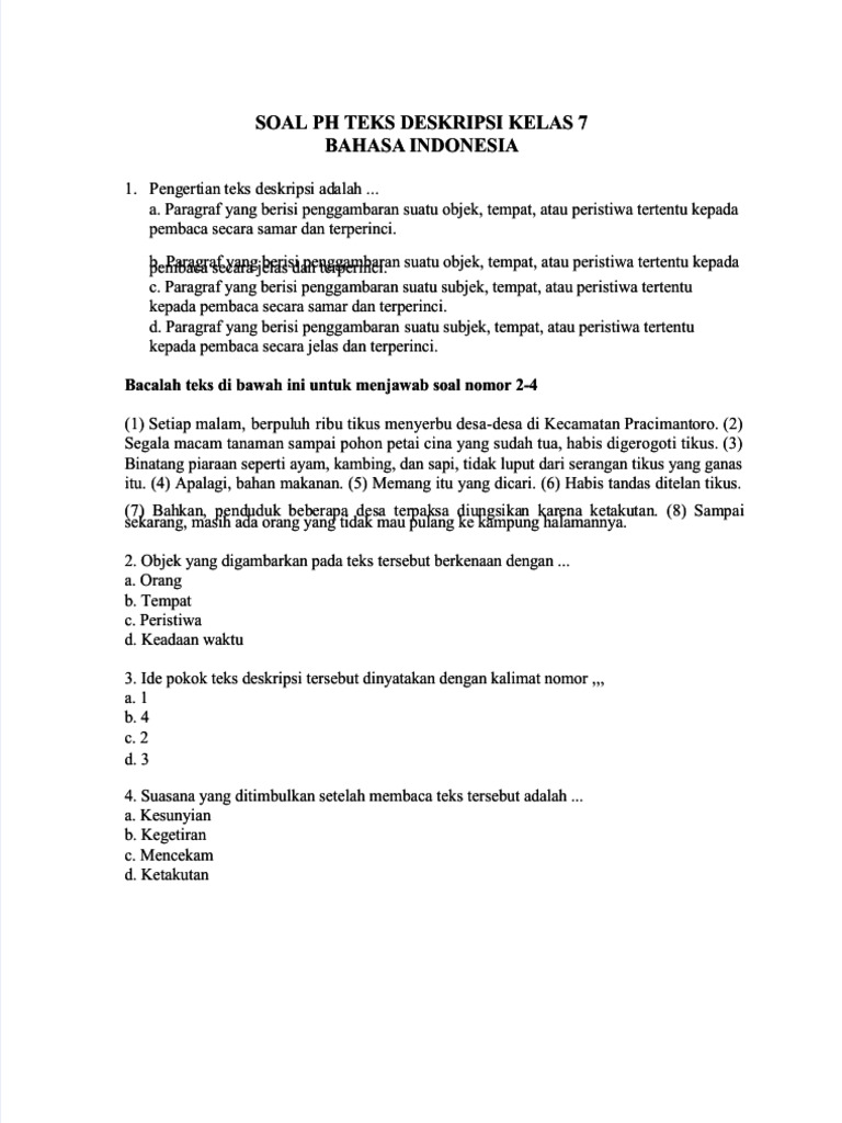 Soal PH Teks Deskripsi Kelas 7 | PDF