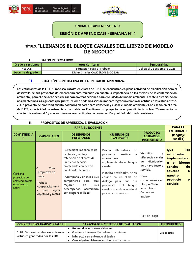SESIÓN DE APRENDIZAJE 4 Ept - SEMANA 4 | PDF | Aprendizaje | Evaluación